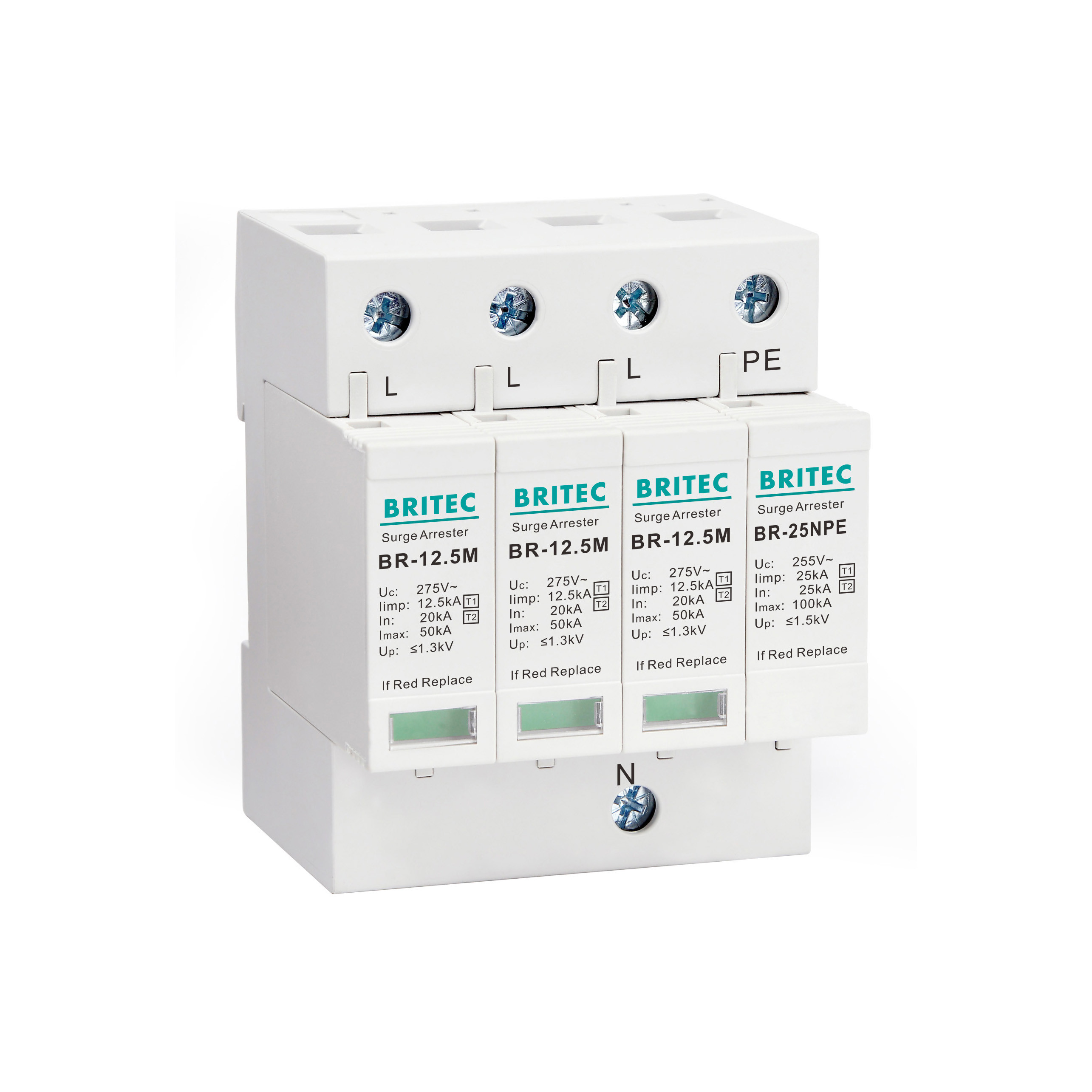 BRITEC BR-12.5M 3P+1 낙뢰 보호 275v 피뢰기 클래스 I+II Spd